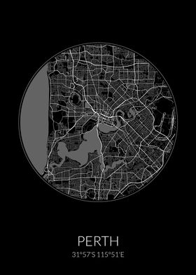 'Perth Circle Map Black' Poster by dkDesign | Displate