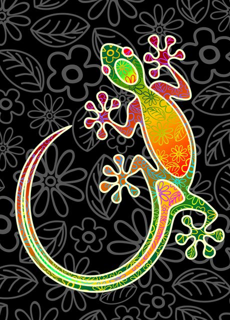 'Gecko Floral Tribal Art' Poster by Bluedarkat Lem | Displate