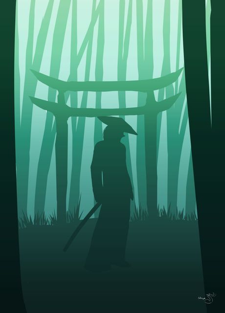 'Ronin in bamboo garden.as 2d flat artwork. the complex ... ' Poster by ...