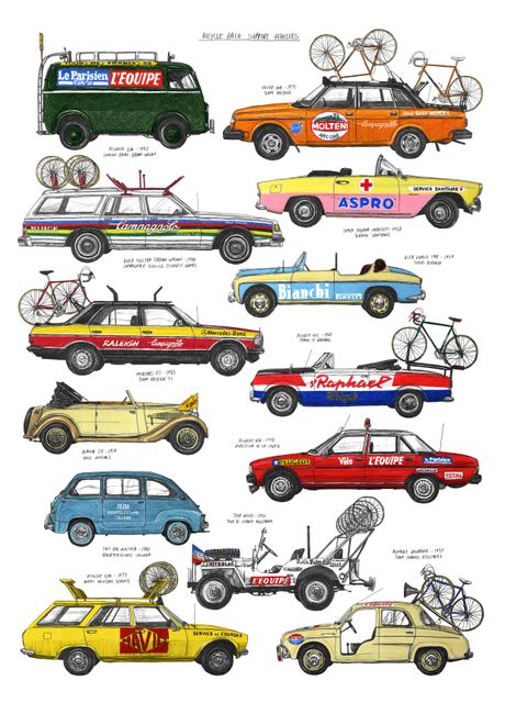 'Bike Race Support Vehicles' Poster, picture, metal print, paint by ...