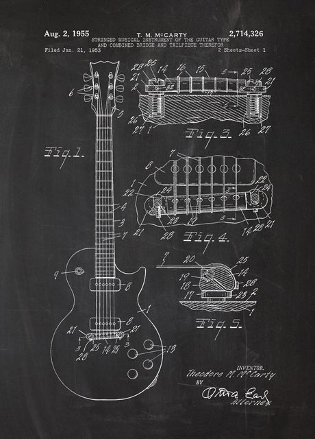 '1953 Electric Guitar - Patent Drawing' Poster, picture, metal print ...