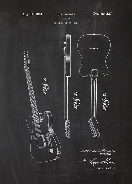 '1951 Guitar - Patent Drawing' Poster by Nicram K | Displate
