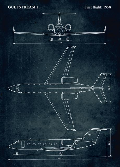 'No014 - GULFSTREAM I - First flight 1958' Poster by Xavier Vieira ...