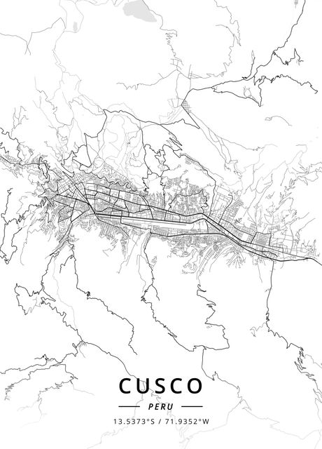 'Cusco, Peru' Poster, picture, metal print, paint by Designer Map Art ...