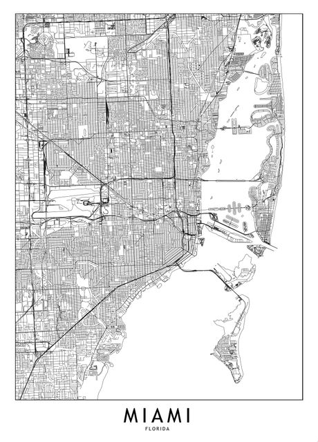 'Miami White Map' Poster by Multiplicity Maps | Displate