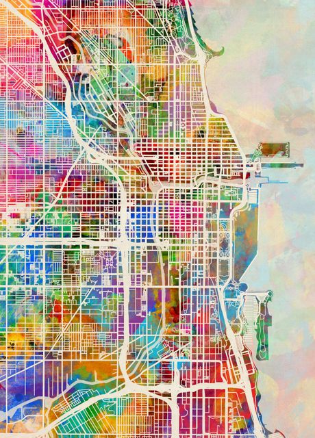 'Chicago Map Watercolor' Poster by Michael Tompsett | Displate
