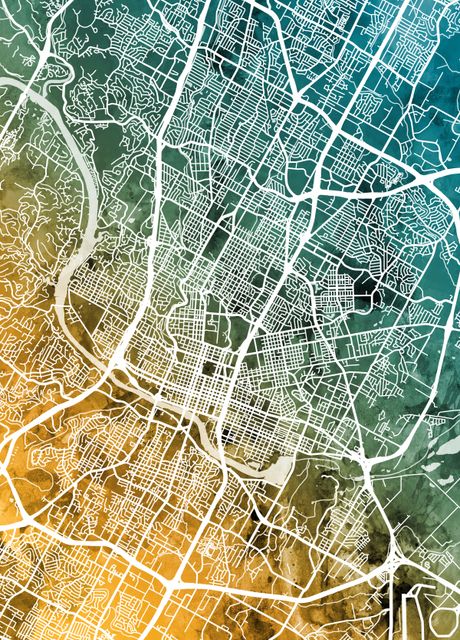 'Austin Texas Map' Poster by Michael Tompsett | Displate