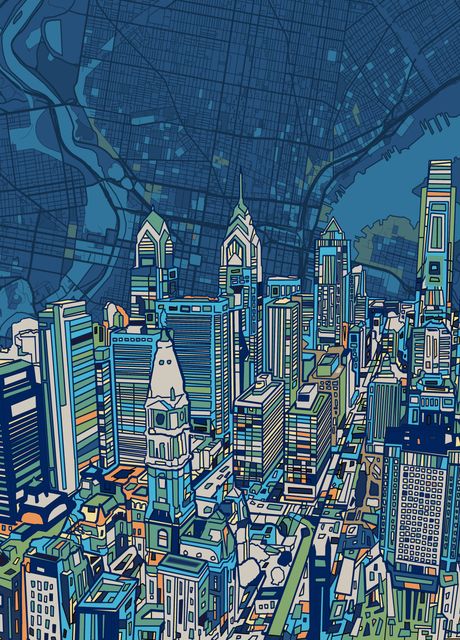'philadelphia abstract city' Poster by Bekim Art | Displate