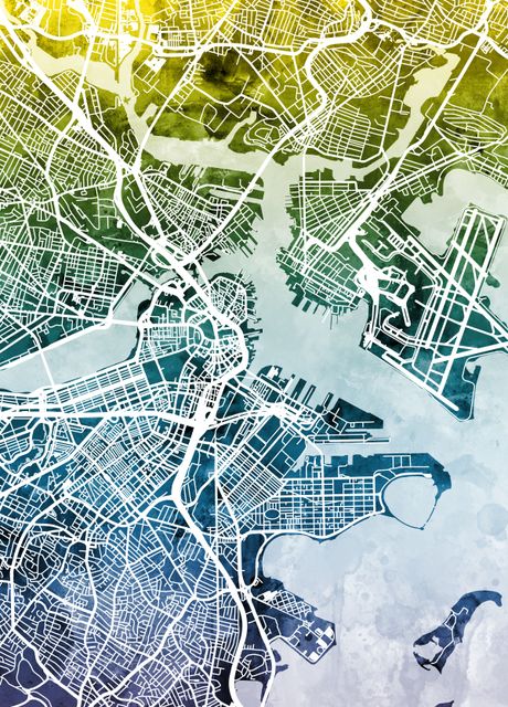 'Boston Massachusetts Map' Poster by Michael Tompsett | Displate