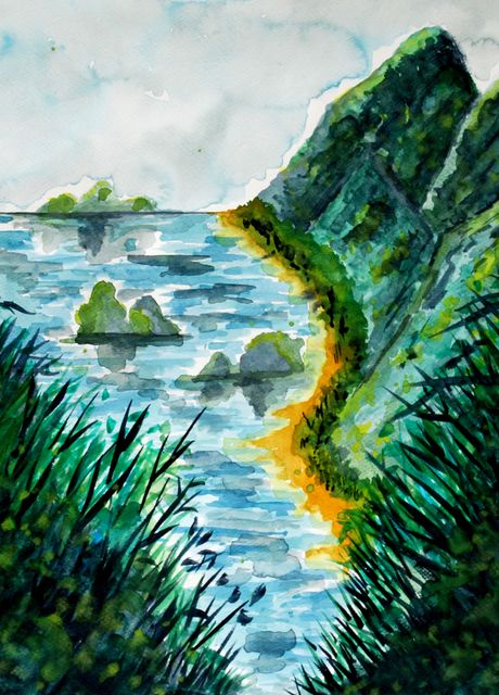 'Beach Mountains' Poster by Sebastian Grafmann | Displate