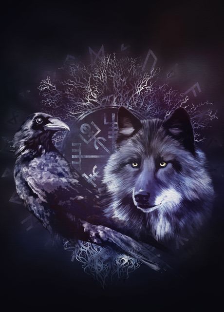 'Raven and Wolf ' Poster by Lioudmila Perry | Displate