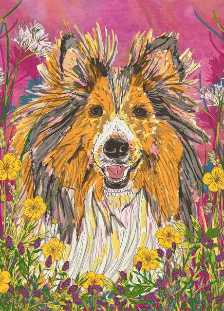 'Sheltie in a Summer Meadow' Poster by Lotti Brown | Displate