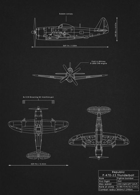 'P47D Thunderbolt Blueprint' Poster by Iwoko | Displate