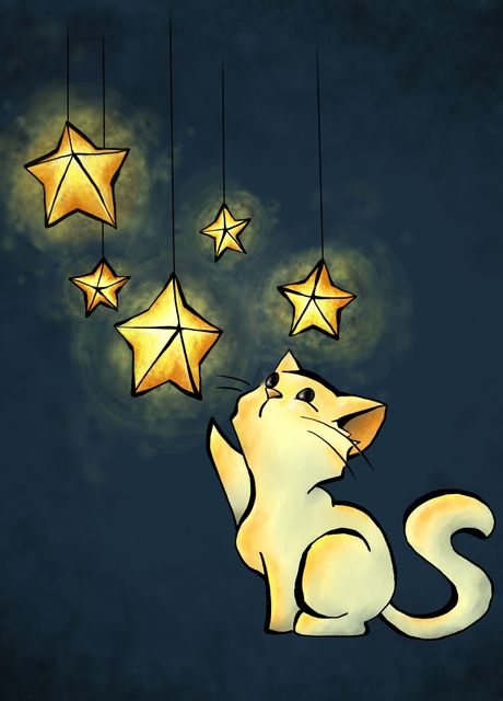 'Cat and Stars' Poster by Kenna Rieske | Displate