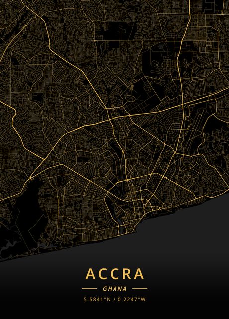 'Accra Ghana' Poster, picture, metal print, paint by Designer Map Art ...