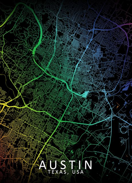 'Austin Rainbow City Map' Poster by City Map Art Prints | Displate