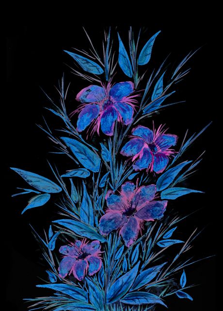 'Blue and Purple Flowers' Poster, picture, metal print, paint by ...