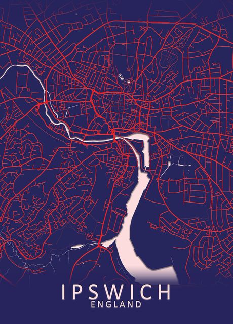 'Ipswich Dark Blue City Map' Poster by City Map Art Prints | Displate