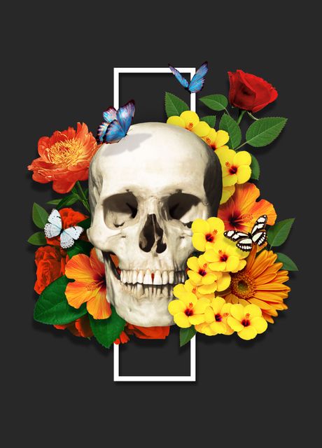 'Vibrant Flowery Skull' Poster by Juka Arts | Displate
