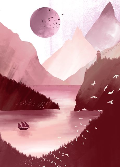 'Red Lake' Poster, picture, metal print, paint by Tomasz Dąbek | Displate