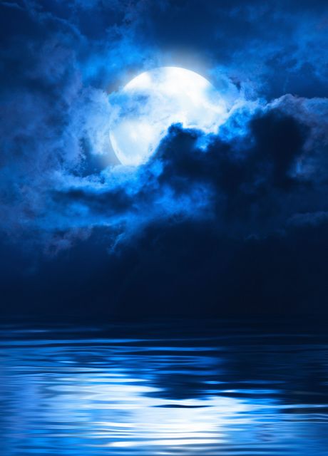 'Blue Moon over the river' Poster by Moon Calendar Studio | Displate