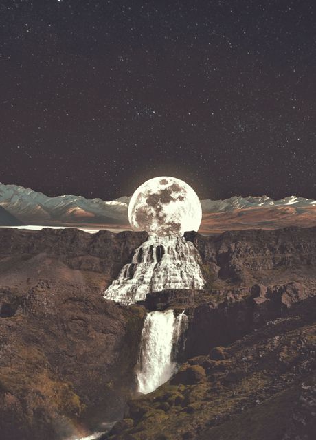 'moon waterfalls' Poster by Trigonal Art | Displate