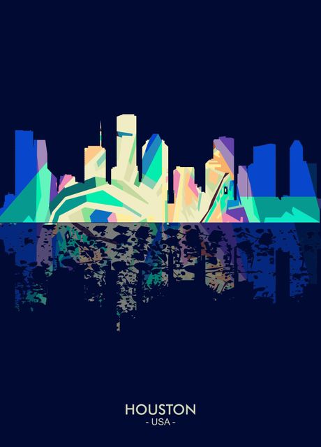 'Houston Skyline Blue Dark' Poster by Ziartz Poster | Displate