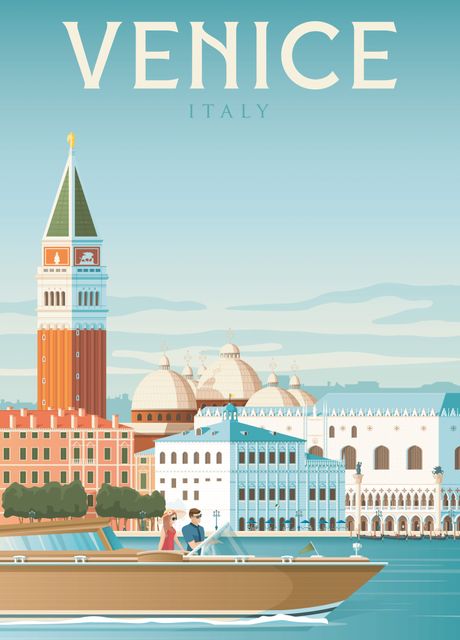 'Venice Travel Poster' Poster by Olahoop Travel Posters | Displate