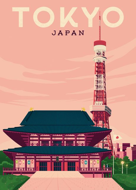 'Tokyo Travel Poster' Poster by Olahoop Travel Posters | Displate