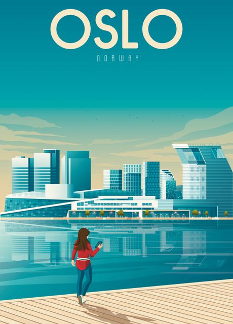 'Oslo Norway Travel Poster' Poster by Olahoop Travel Posters | Displate