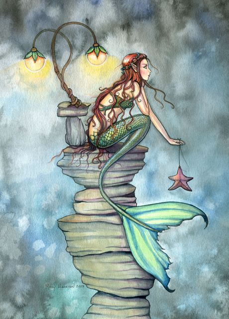 'Mermaids Perch Fantasy Art' Poster by Molly Harrison | Displate