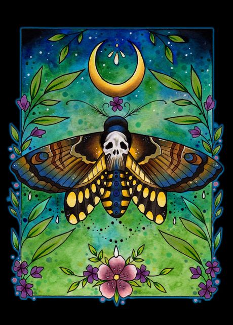 'Neo Trad Deathshead Moth' Poster by LornaLaine | Displate