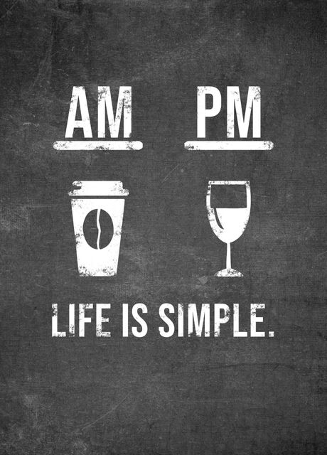 'AM Coffee PM Wine ' Poster, picture, metal print, paint by PosterWorld ...