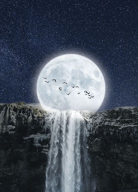 'Moon Waterfall Fantasy' Poster by Artistic Paradigms | Displate