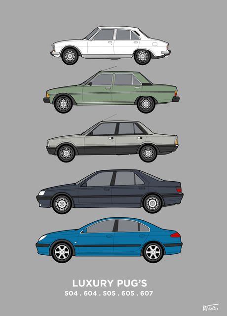 'Luxury Pug Classic Cars' Poster by Russell Wallis | Displate