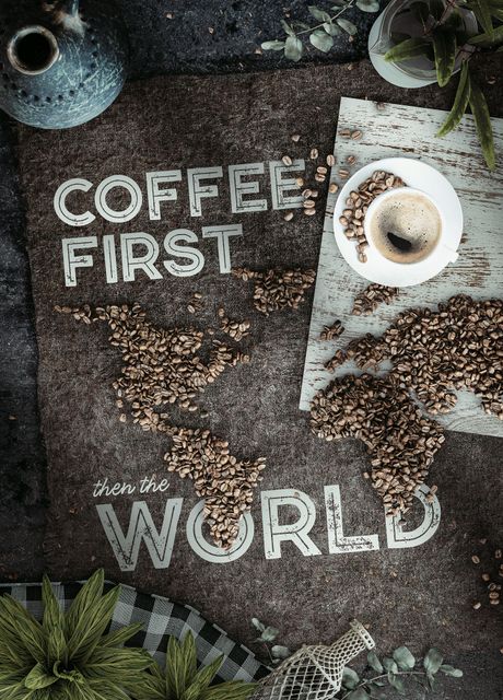 'Coffee First Then TheWorld' Poster by Kilo Byte | Displate