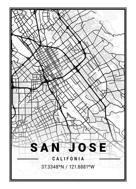 'San Jose Light Map' Poster by Tien Stencil | Displate