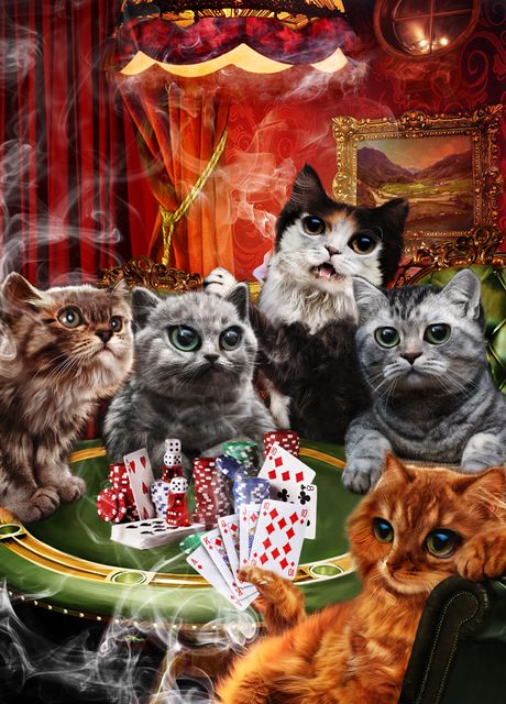 'Cat Playing Poker Game' Poster, picture, metal print, paint by Fox ...