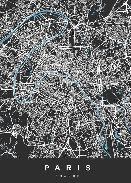 'Map Paris France Black' Poster by UrbanMaps | Displate