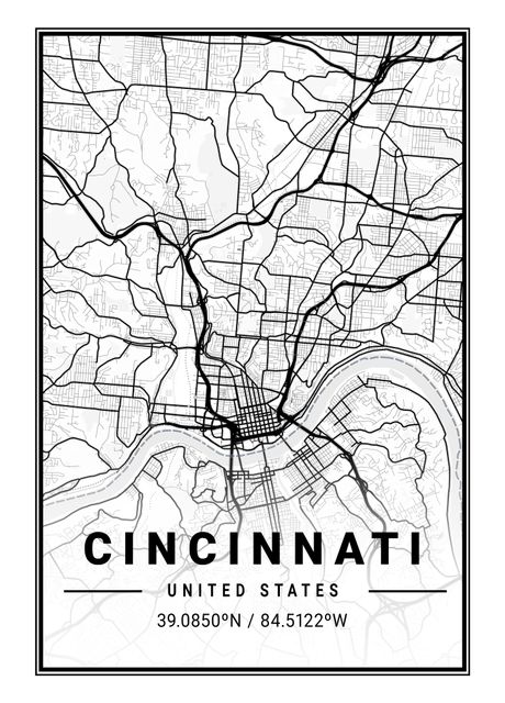 'Cincinnati Light City Map' Poster by Tien Stencil | Displate