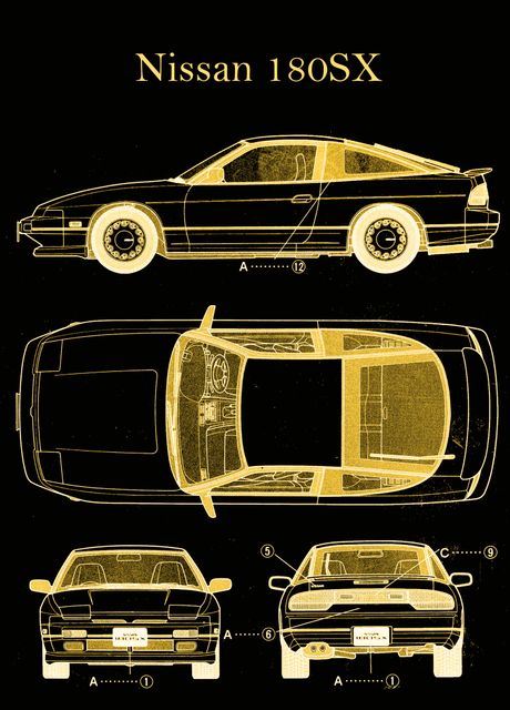 'Nissan 180SX Blueprint' Poster by B & W Arts | Displate