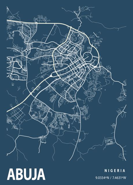 'Abuja Blueprint Street Map' Poster by Tien Stencil | Displate