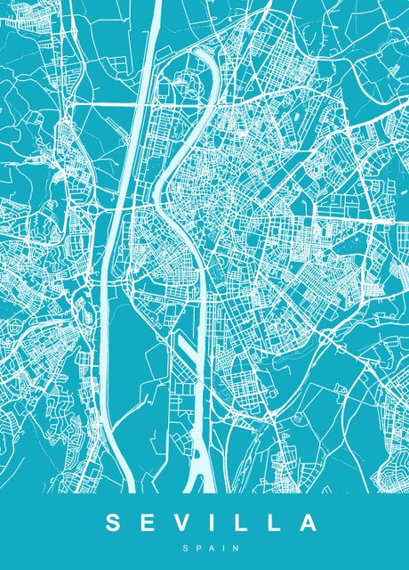 'SEVILLA City Map Aqua ' Poster by UrbanMaps | Displate