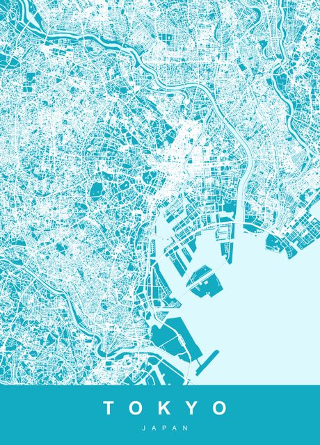 'TOKYO City Map Aqua' Poster, picture, metal print, paint by UrbanMaps ...
