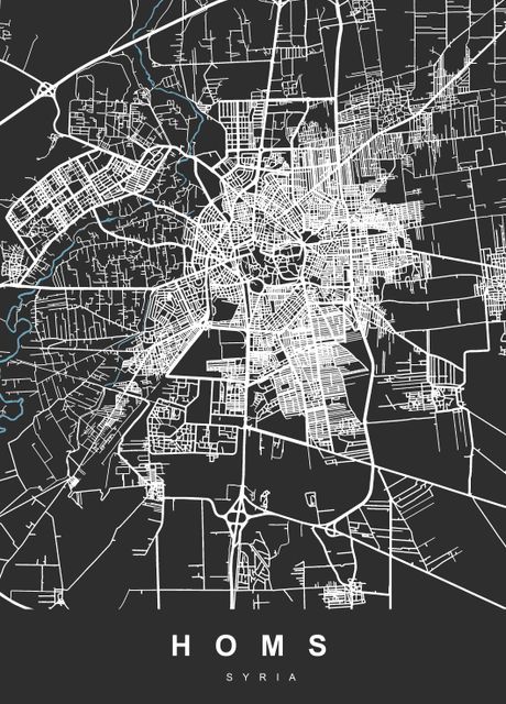 'HOMS Map Art Syria Black' Poster by UrbanMaps | Displate