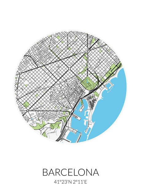 'Barcelona Circle City Map' Poster by dkDesign | Displate