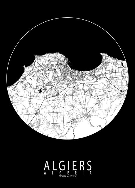 'Algiers City Map Full Moon' Poster by deMAP Studio | Displate