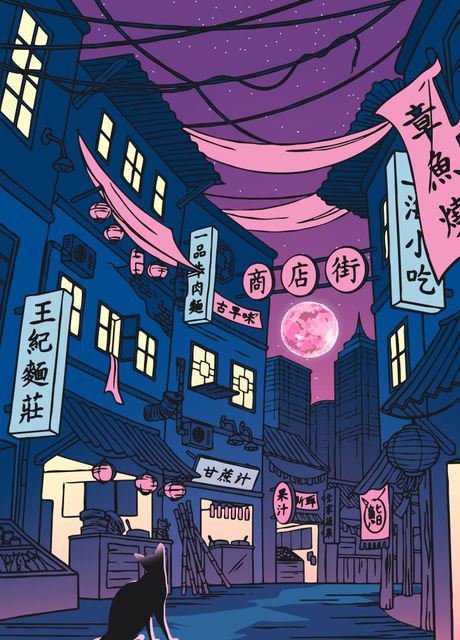 'Japan Cat City Pop 26' Poster by Saphira Design | Displate