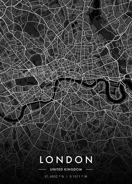 'London City Map Dark' Poster by MVDZ Graphic Design | Displate