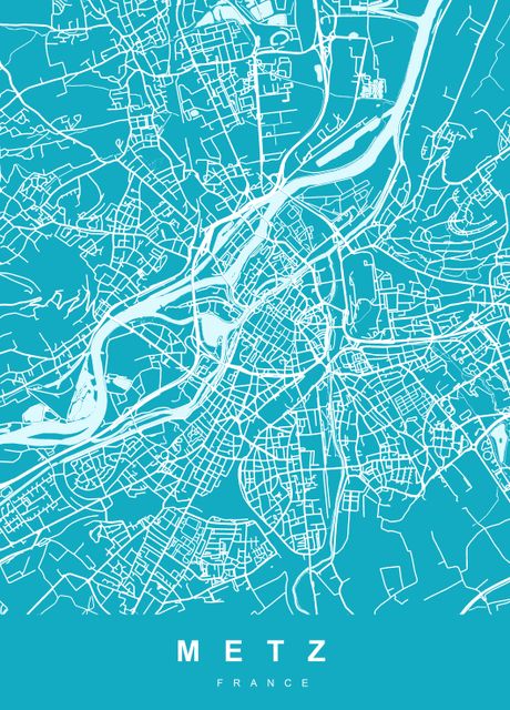 'METZ map France Aqua' Poster by UrbanMaps | Displate